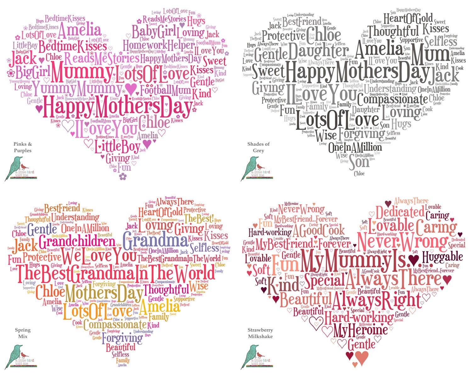 Mothers Day Personalised Gift Word Art Heart Keepsake Print / | Etsy UK