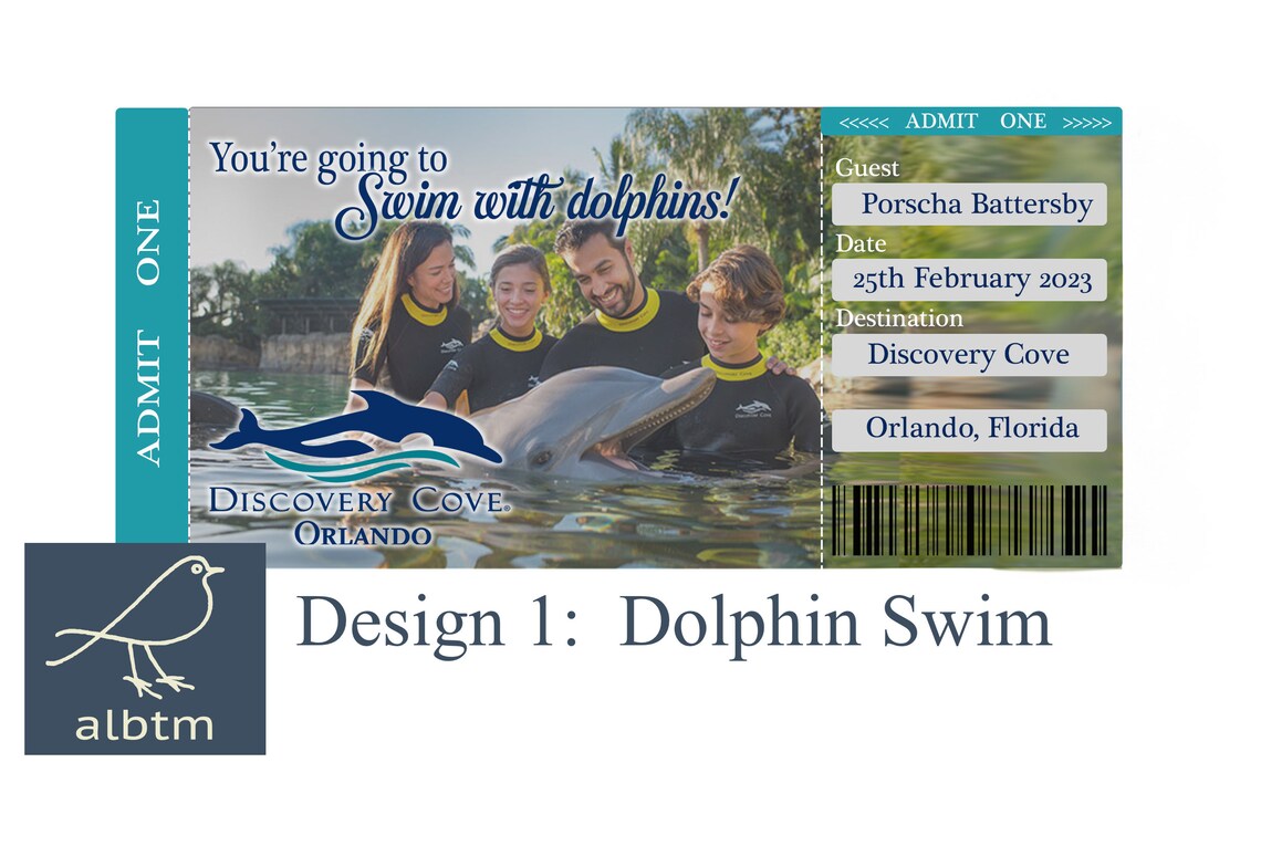 Personalised Discovery Cove Reveal Ticket | Surprise Dolphin Swim ...