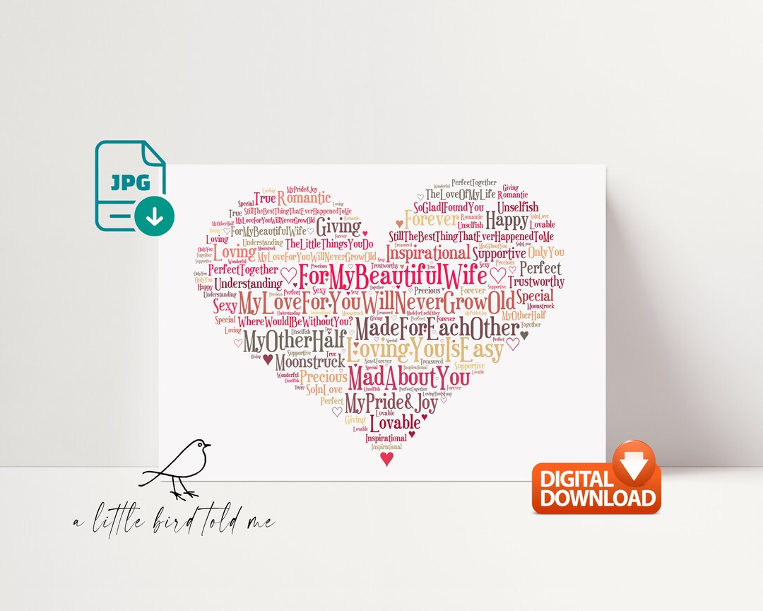 Valentines Day Heart Word Art DIGITAL IMAGE - Any Colours, Any Words ...