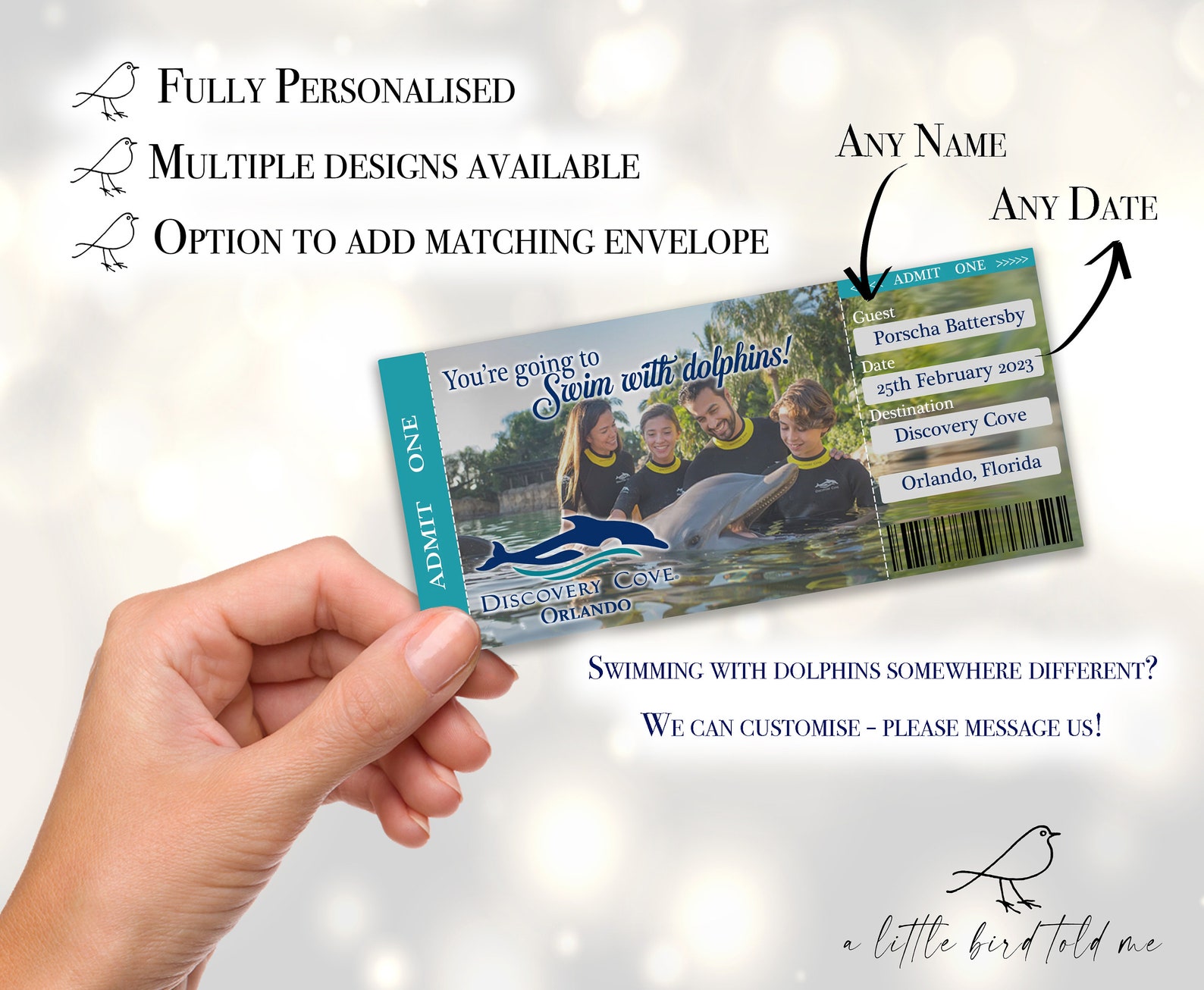 Personalised Discovery Cove Reveal Ticket | Surprise Dolphin Swim ...