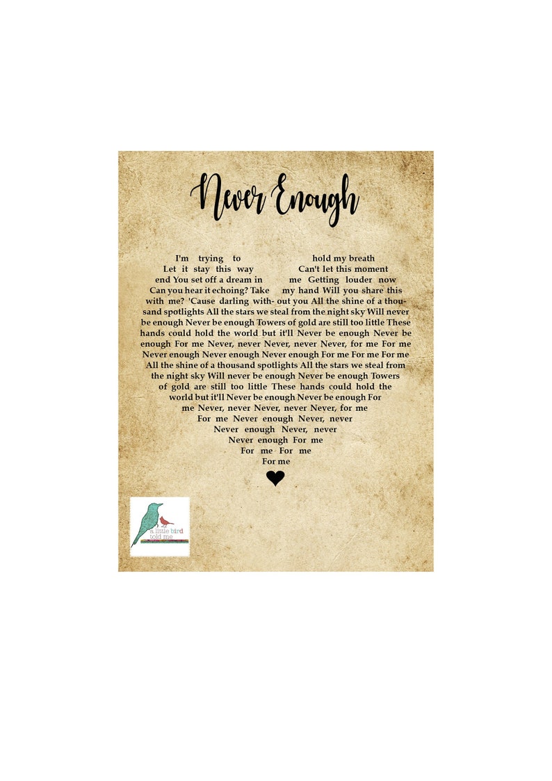 Never Enough the Greatest Showman Song Lyrics Print Heart - Etsy