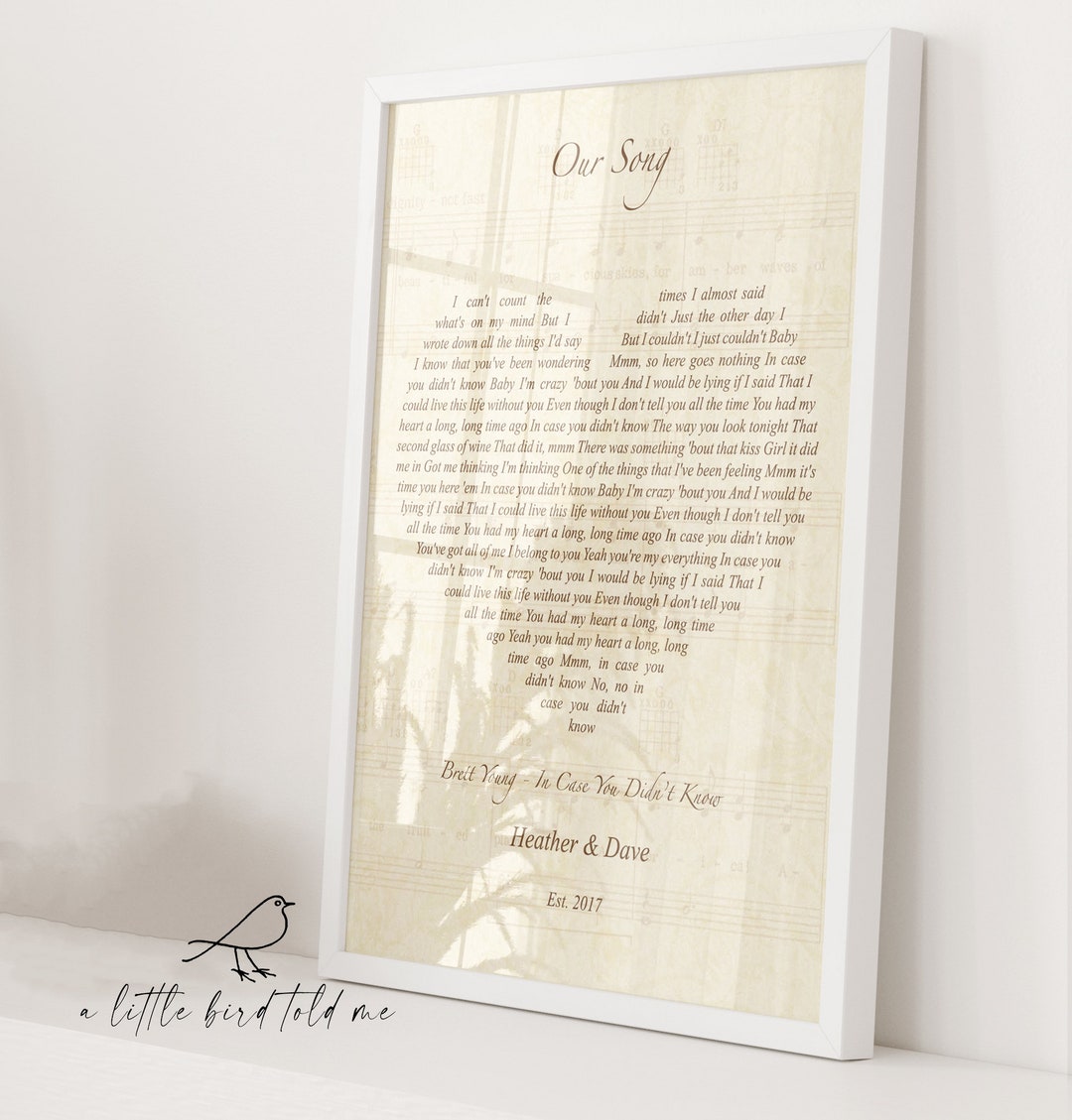 Our Song Print - Song Lyrics Gift | Love Heart | Wedding / Anniversary ...