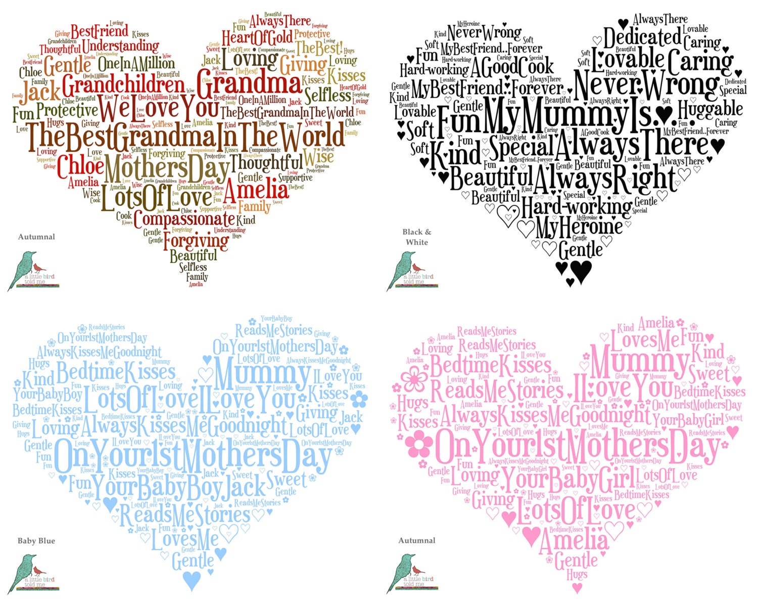 Mothers Day Personalised Gift Word Art Heart Keepsake Print / - Etsy UK