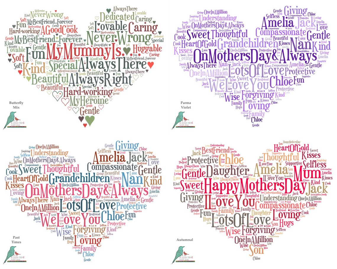 Mothers Day Heart Word Art DIGITAL IMAGE Any Colours Any - Etsy UK