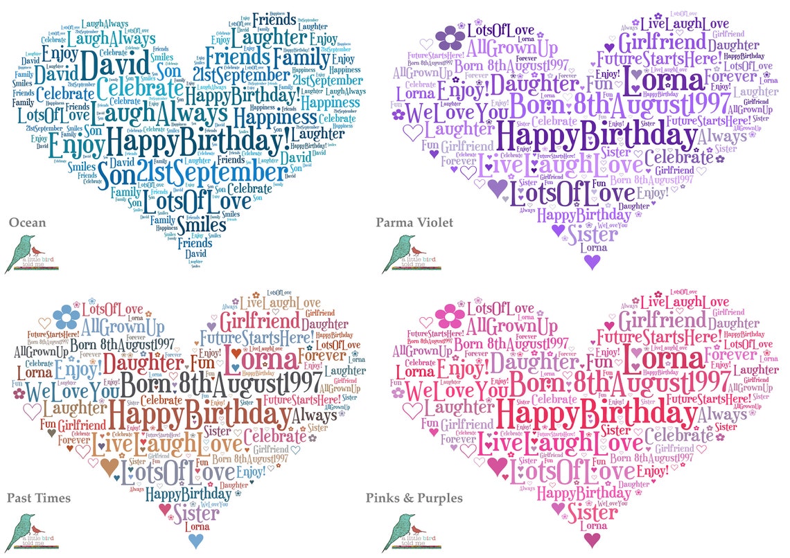Heart Personalised Word Art Gift Keepsake Any Occasion - Etsy