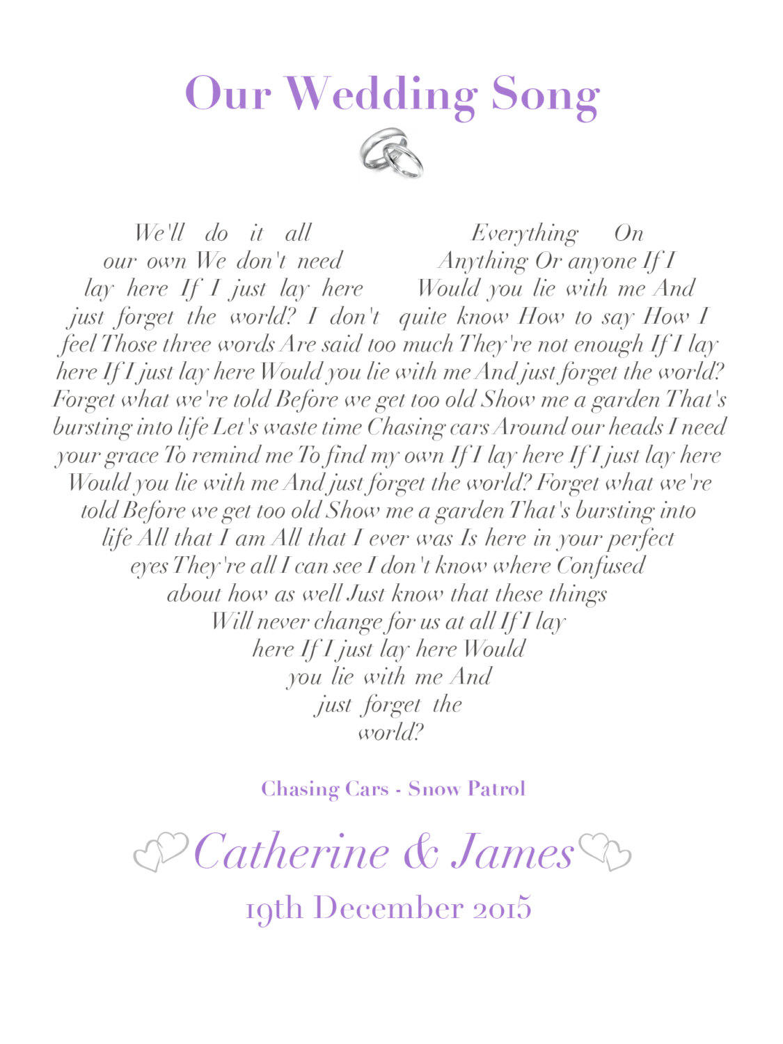 Wedding Song Lyrics Print Heart Shape Christmas Gift / - Etsy UK