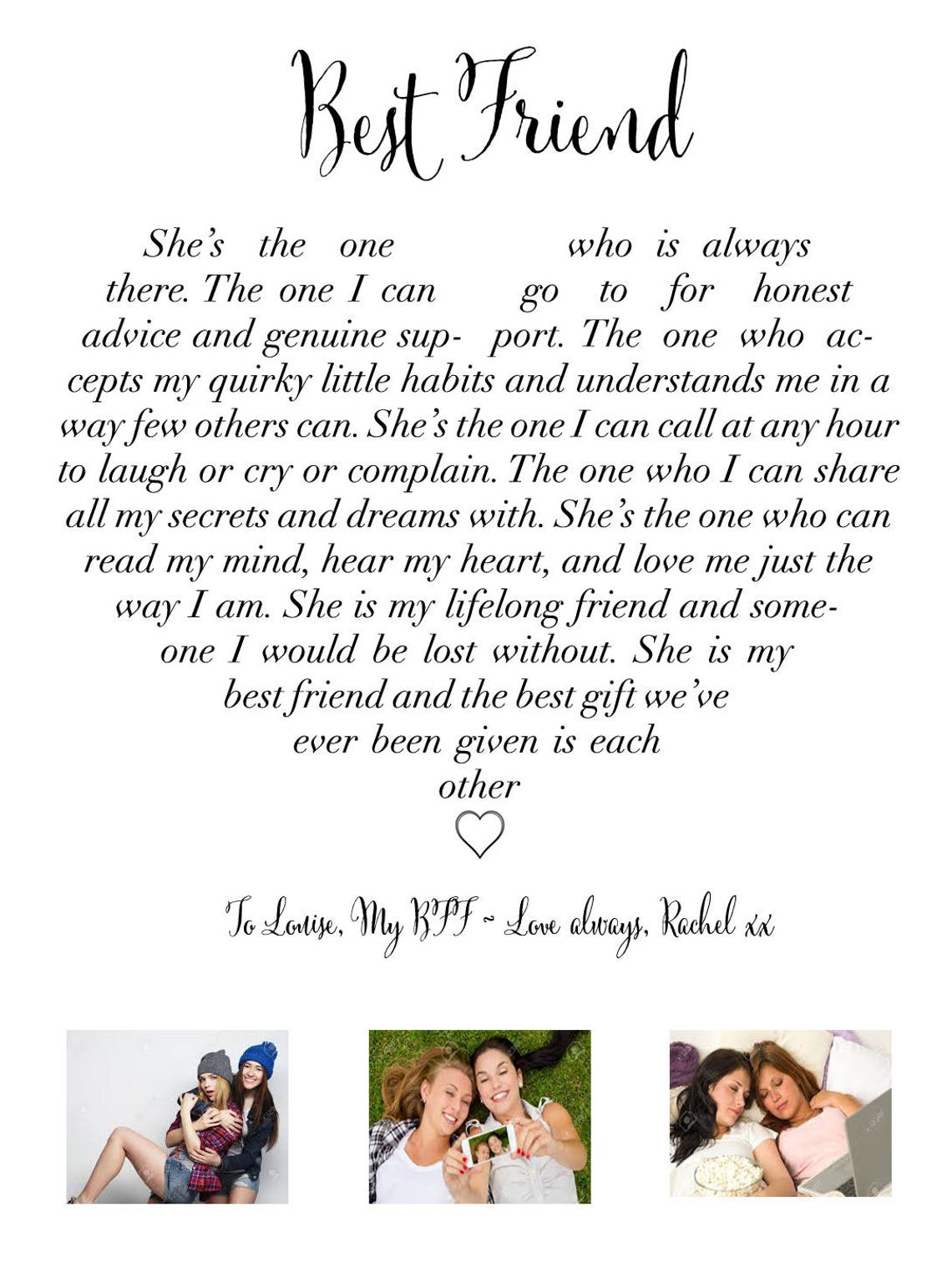 Best Friend Love Heart Photograph Personalised Poem Print - Etsy UK