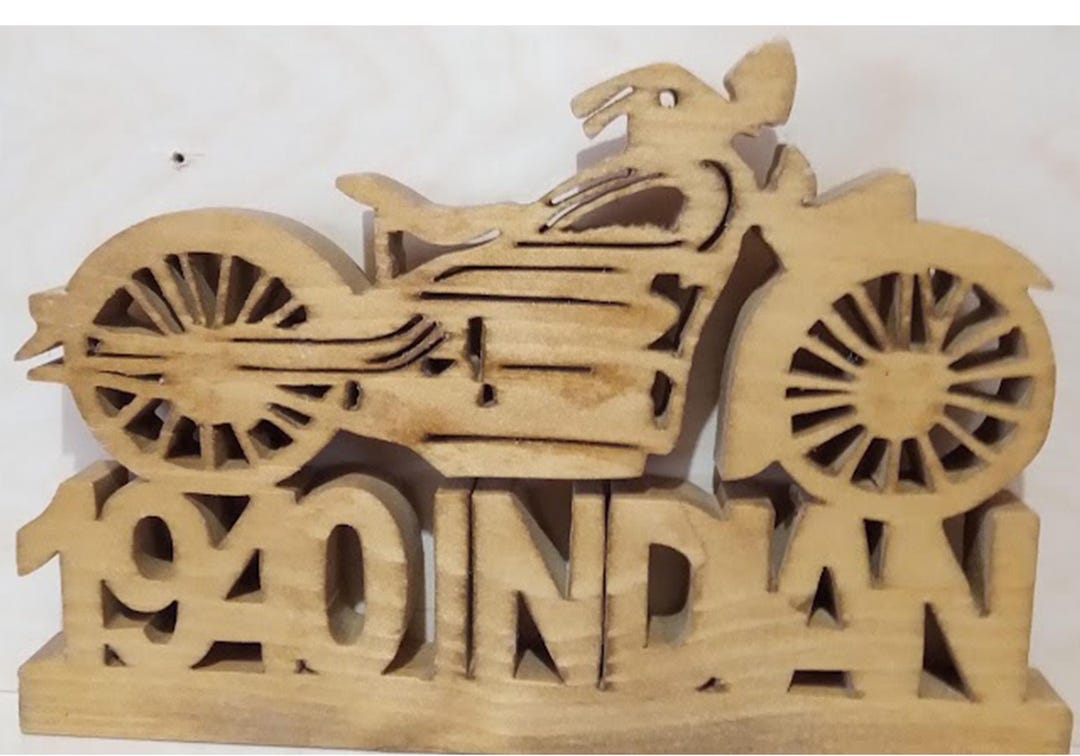 1940 Indian Motorcycle Wooden Plaque Scroll Saw Cut From 3/4 Ponderosa ...