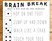 Brain Break Dice Game Printable Exercise Activity Kids - Etsy UK