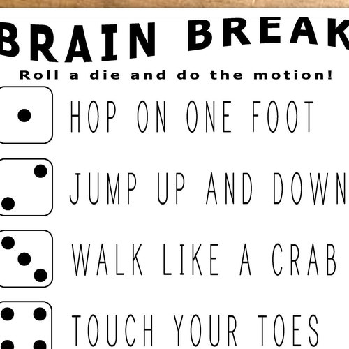 Brain Break Dice Game Printable Exercise Activity Kids - Etsy UK
