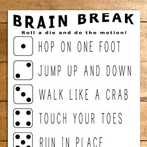 Brain Break Dice Game, Printable Exercise Activity, Kids Classroom ...