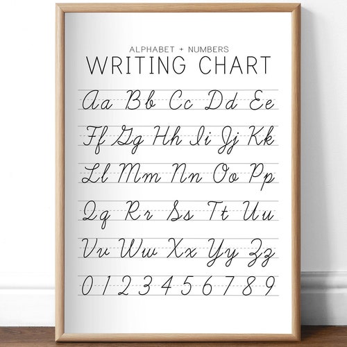 Alphabet Cursive Writing Chart Printable Letter Number Art - Etsy