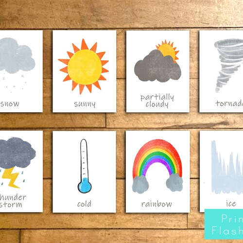 Weather Printable Flash Cards Homeschool Science Activity - Etsy