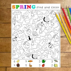 Find and Color Spring Activity, Printable Coloring Page for Kids, Seek ...
