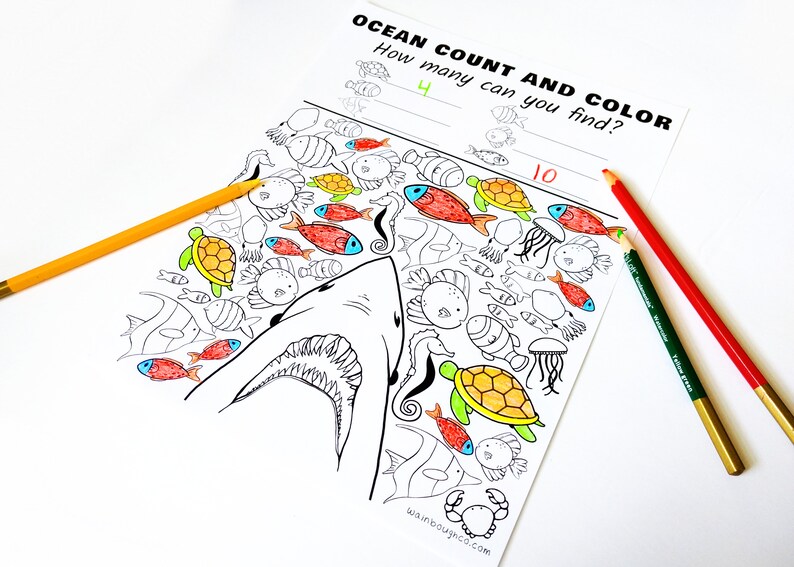 Ocean Counting and Coloring Printable Activity Page, Seek and Find DIY ...