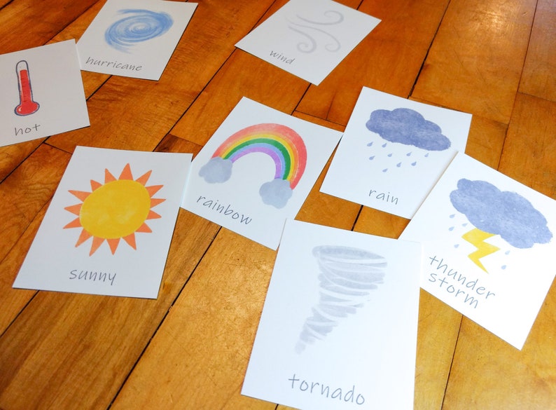 Weather Printable Flash Cards Homeschool Science Activity | Etsy