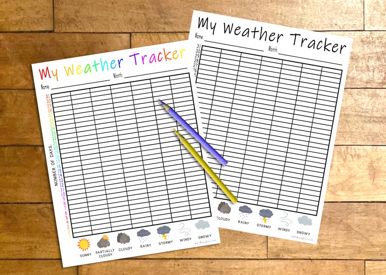 Weather Tracker Printable Monthly Weather Activity | Etsy