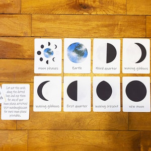 Moon Phases Flash Cards, Printable Astronomy Learning Activity, Kids ...