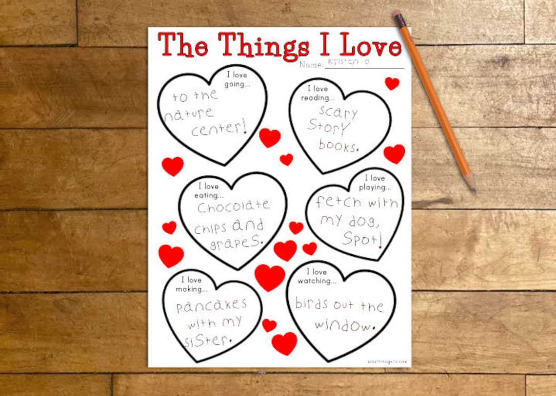 Things I Love Writing Activity Valentine's Day Printable - Etsy