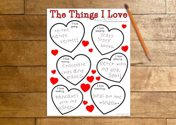 Things I Love Writing Activity Valentine's Day Printable - Etsy