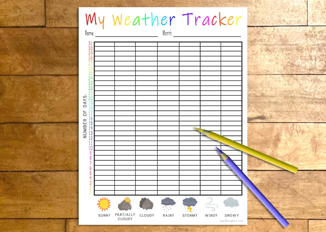Weather Tracker Printable Monthly Weather Activity | Etsy