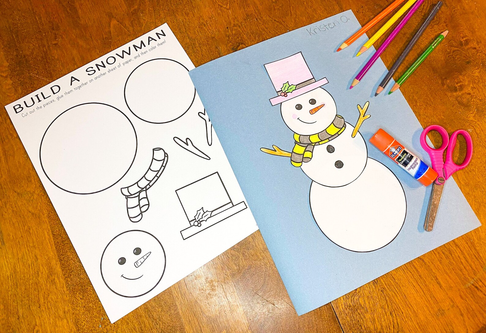 Snowman Printable Craft, Indoor Preschool Activity, Kids Coloring Page ...
