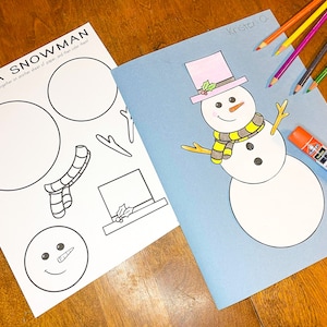 Snowman Printable Craft, Indoor Preschool Activity, Kids Coloring Page ...