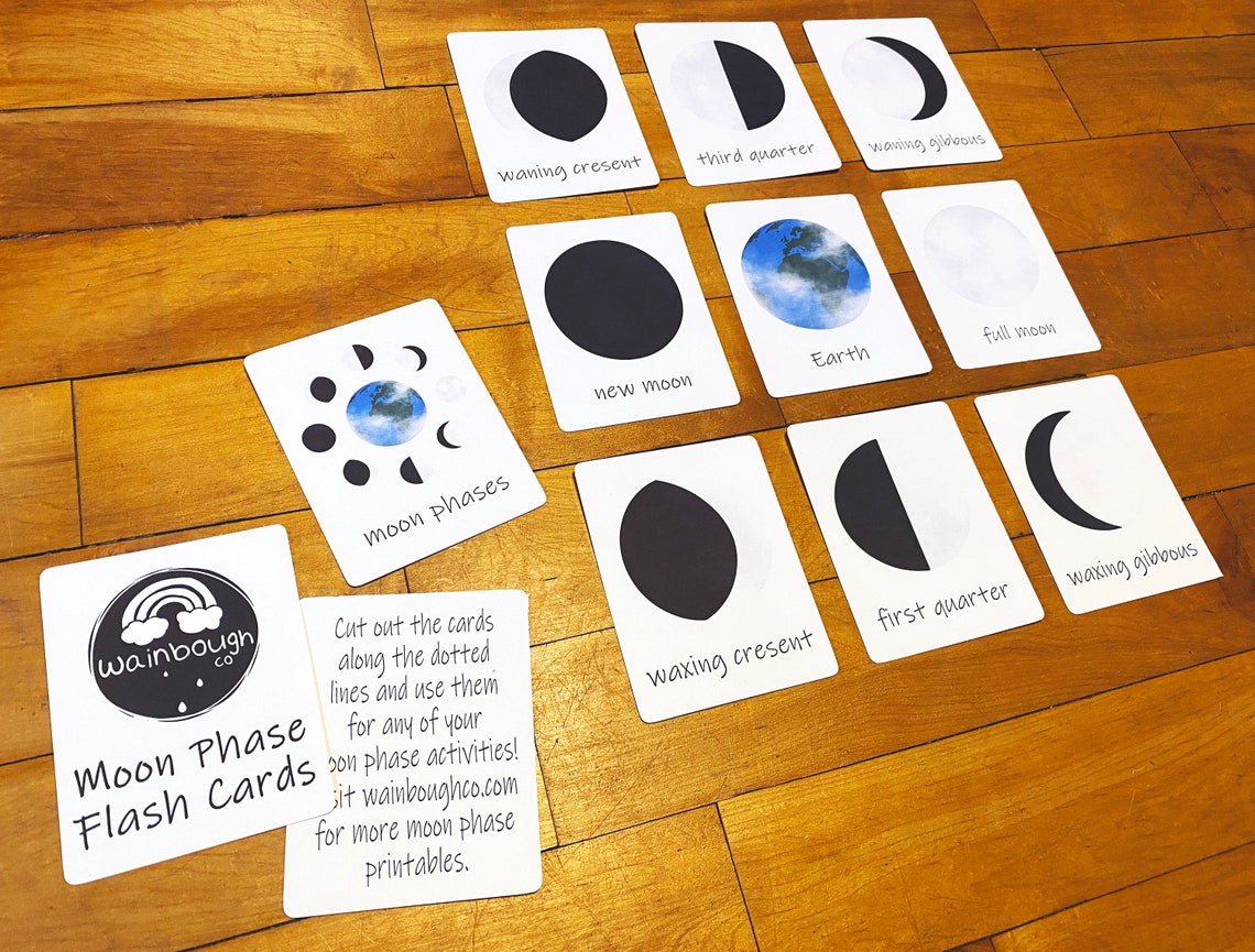 Moon Phases Flash Cards Printable Astronomy Learning - Etsy