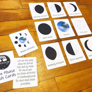 Moon Phases Flash Cards, Printable Astronomy Learning Activity, Kids ...
