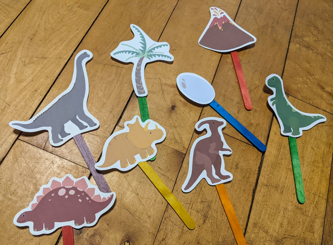 Dinosaur Puppets Craft Stick Printable Puppets Kids Pretend - Etsy Polska