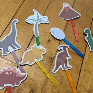 Dinosaur Puppets, Craft Stick Printable Puppets, Kids Pretend Play ...