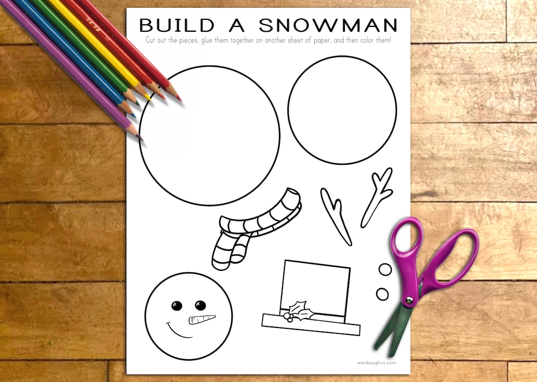 Snowman Printable Craft, Indoor Preschool Activity, Kids Coloring Page ...