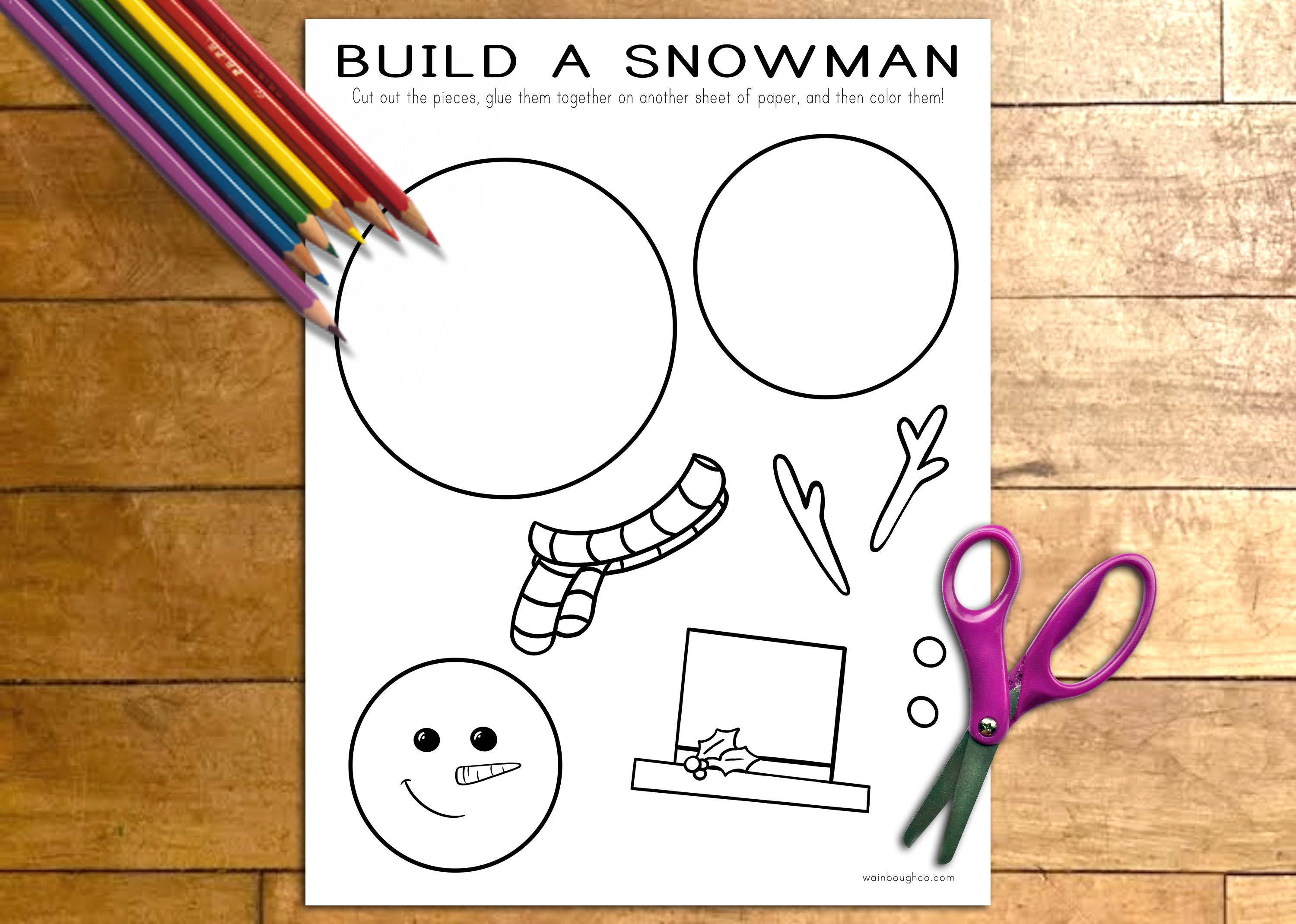 Snowman Printable Craft, Indoor Preschool Activity, Kids Coloring Page ...