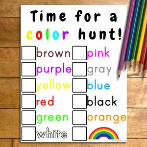 Printable Color Hunt Activity, DIY Scavenger Hunt, Rainbow Party Ideas ...