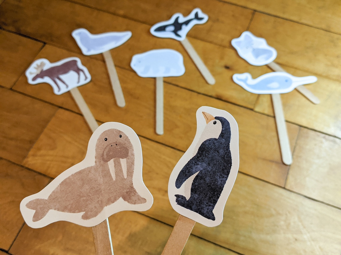 Polar Animal Puppets, Craft Stick Printable Puppets, Kids Winter ...
