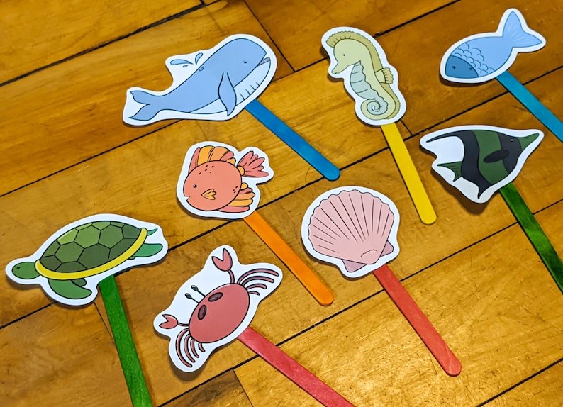 Ocean Puppets, Craft Stick Printable Puppets, Kids Pretend Play, Ocean ...