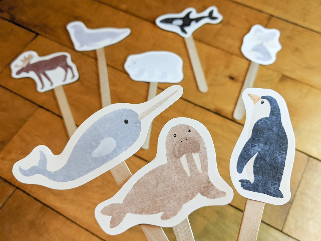Polar Animal Puppets, Craft Stick Printable Puppets, Kids Winter ...