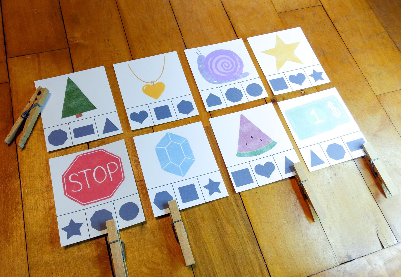 Shape Match Printable Flash Card Game Clothespin Match - Etsy