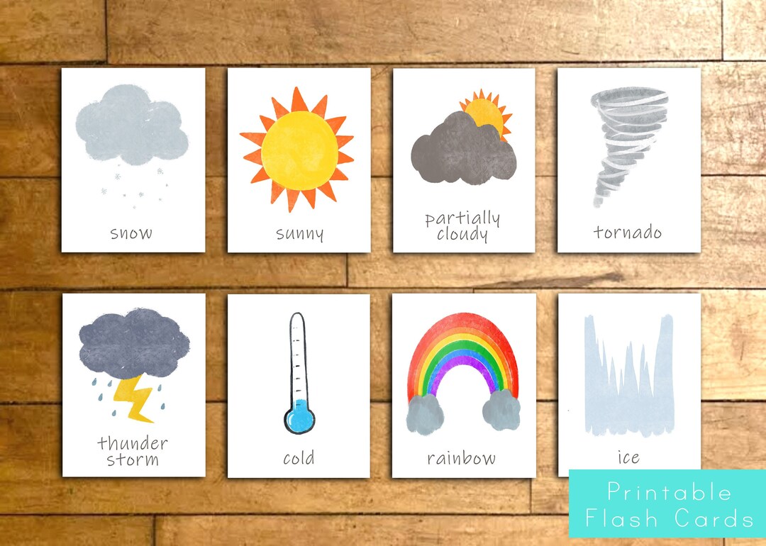 Weather Printable Flash Cards, Homeschool Science Activity, Preschool ...