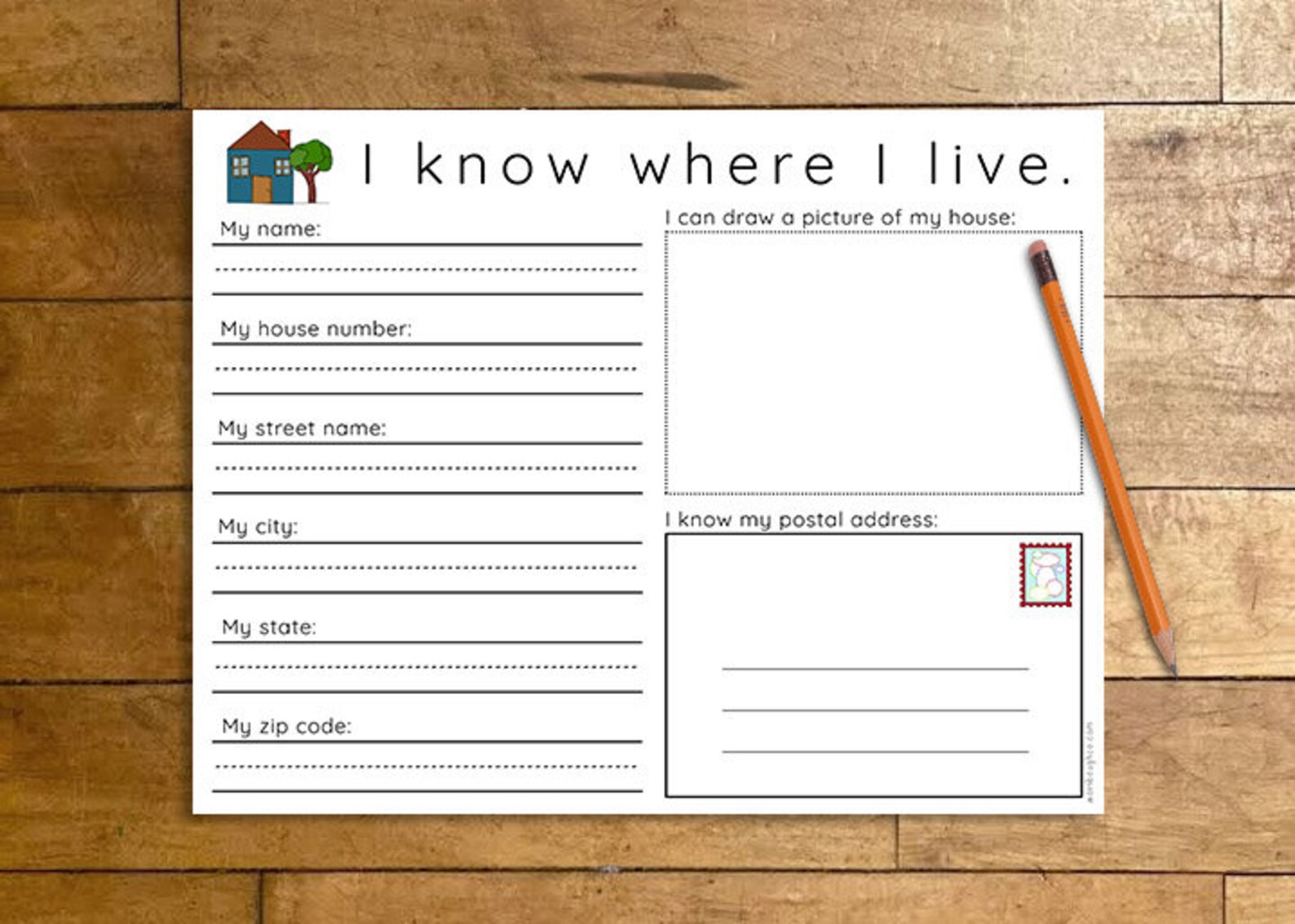 Where I Live Printable Activity Sheet Learning Address | Etsy