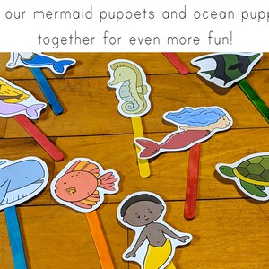 Mermaid Puppets, Craft Stick Printable Puppets, Kids Pretend Play ...