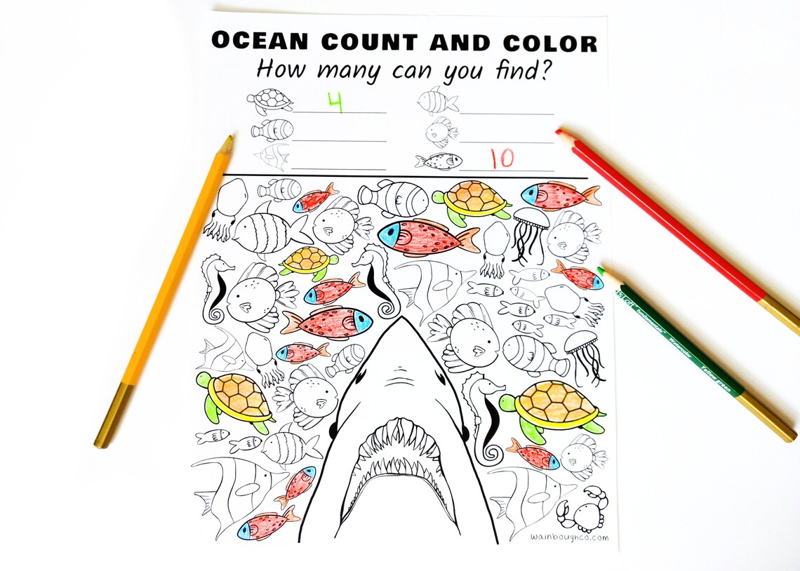 Ocean Counting and Coloring Printable Activity Page Seek and | Etsy