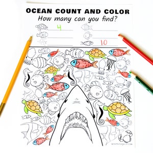 Ocean Counting and Coloring Printable Activity Page, Seek and Find DIY ...