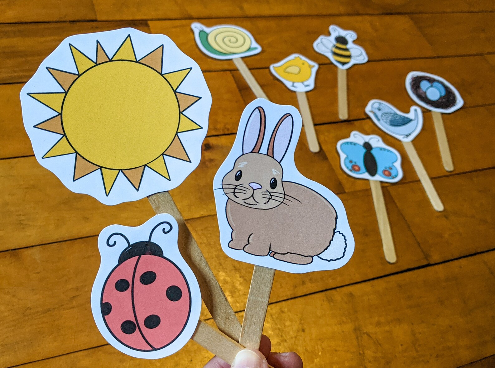 Spring Puppets Craft Stick Printable Puppets Kids Pretend | Etsy