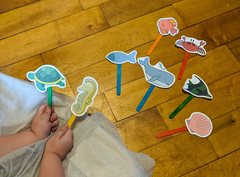 Ocean Puppets, Craft Stick Printable Puppets, Kids Pretend Play, Ocean ...