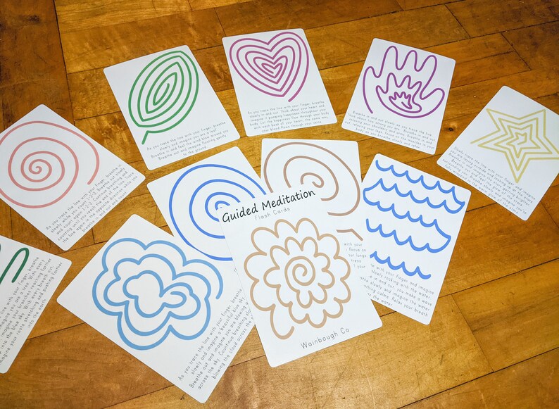 Guided Meditation Cards, Printable Mindfulness Flash Cards, Calm Down ...