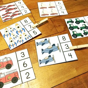 Vehicle Counting Printable Flash Card Game, Clothespin Match Activity ...