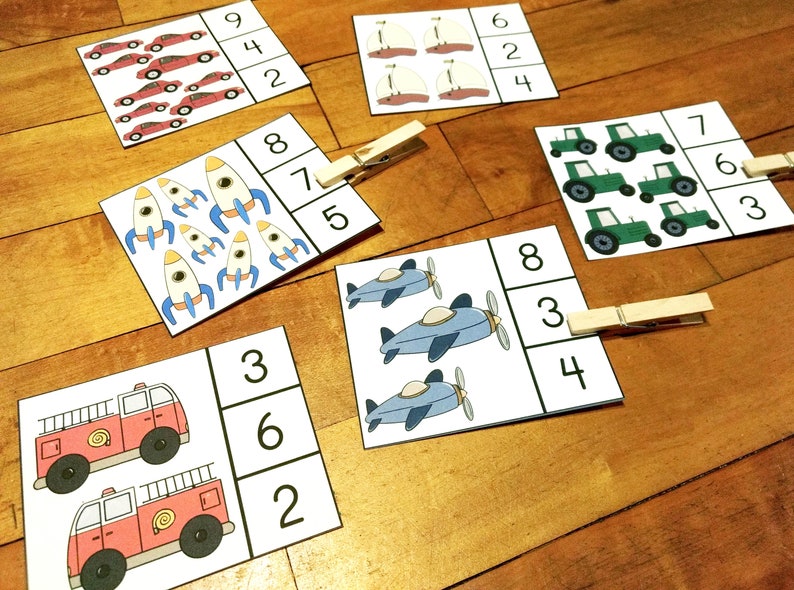 Vehicle Counting Printable Flash Card Game, Clothespin Match Activity ...