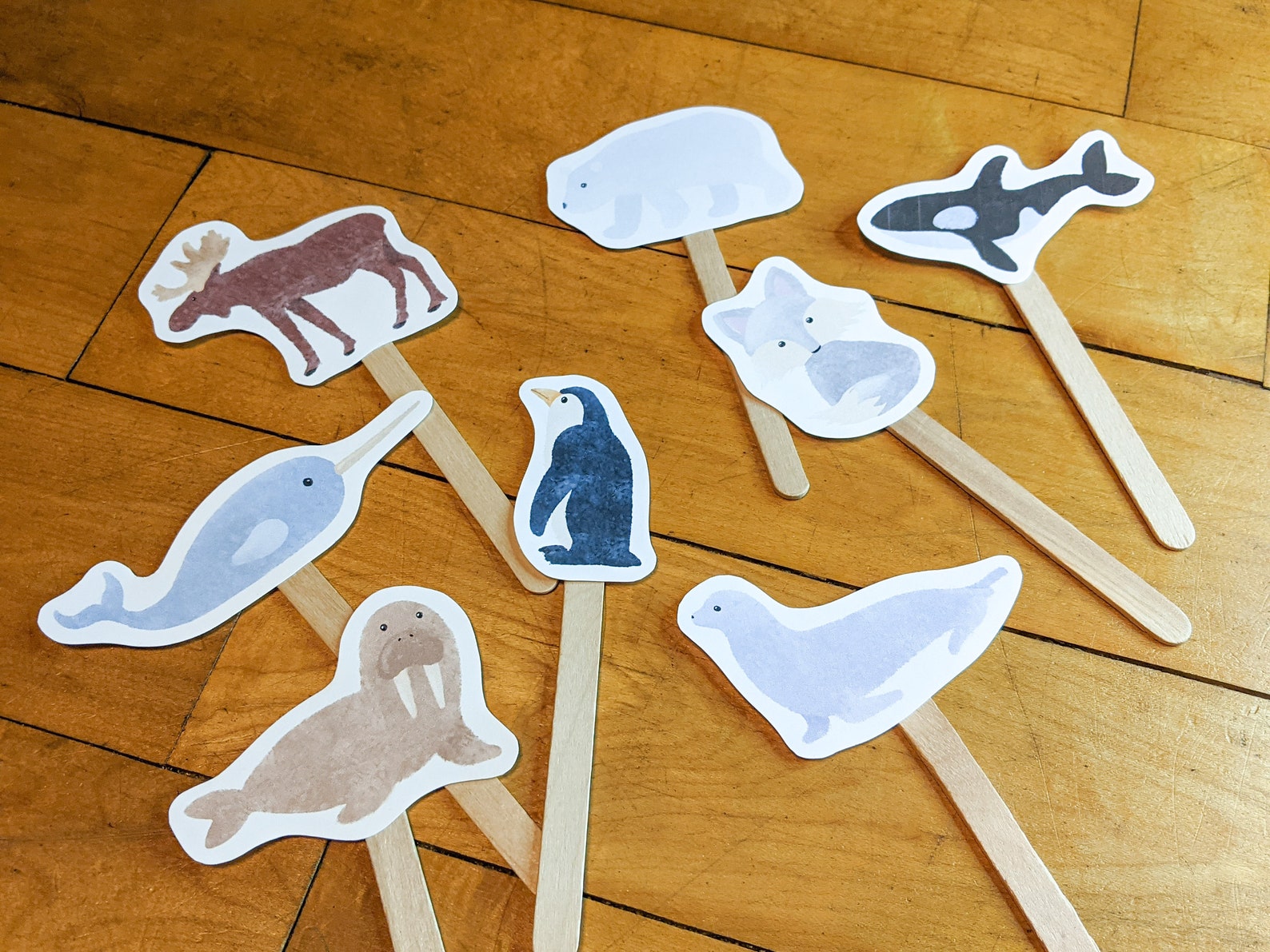 Polar Animal Puppets, Craft Stick Printable Puppets, Kids Winter ...