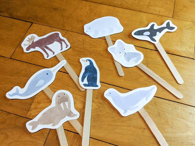 Polar Animal Puppets, Craft Stick Printable Puppets, Kids Winter ...